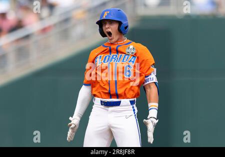 Florida's Tyler Shelnut celebrates after hitting a double against TCU ...