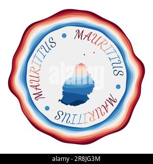 Mauritius map. Map of the island with beautiful geometric waves in red ...