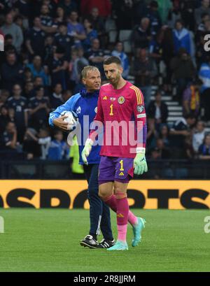 Scotland goalkeeper coach Chris Woods (centre right) with goalkeepers ...