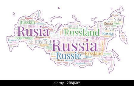 RUSSIA map design. Country names in different languages and map shape ...