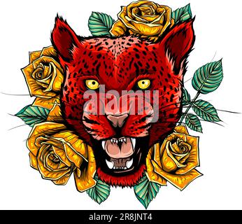 leopard head with roses vector illustration Stock Vector Image & Art ...