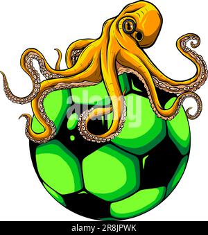 vector illustration of octopus wrapped around a soccer ball Stock ...