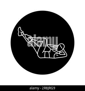 Woman doing Bicycles black line icon. Cross body crunches exercise ...