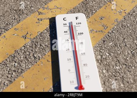 Heat wave concept: A thermometer showing 44° celsius / 110° Fahrenheit ...