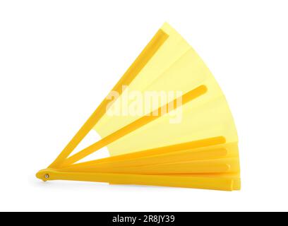 Bright yellow hand fan isolated on white, top view Stock Photo - Alamy