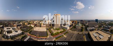An aerial panoramic view of downtown Indianapolis during sunset Stock ...