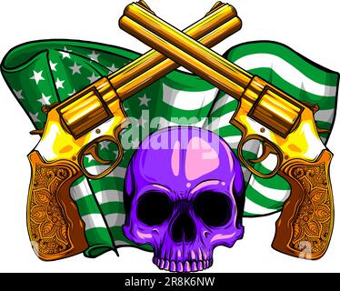 Smiling skull with revolvers with american flag Stock Vector Image ...