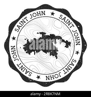 Saint John round stamp. Round logo with island map and title. Stylish ...