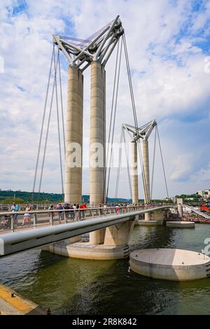 Gustave Flaubert Bridge spanning the Seine river in Rouen, Normandy, is ...