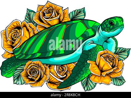 vector illustration of sea turtle with roses Stock Vector Image & Art ...