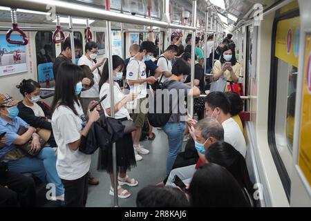 People take subway train in Queens district. Daily life in New York ...
