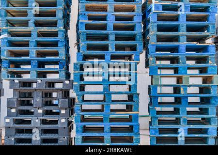 Stack of blue palettes Stock Photo - Alamy