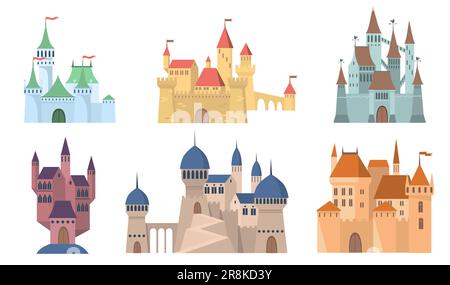 Cartoon medieval castles, fairytale princess castle towers. Fantasy kingdom magic palace, king ...