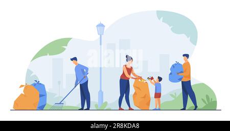 Volunteers community cleaning garbage flat vector illustration Stock ...