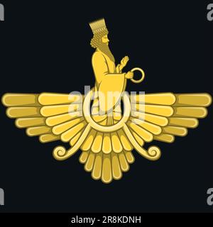 Vector design of Faravahar symbol, winged solar disk, Zoroastrian ...
