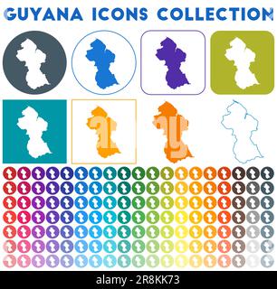 Guyana map collection. Country shape with colored regions. Deep Purple ...