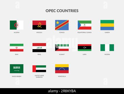 OPEC, Organization of the Petroleum Exporting Countries. World map with ...