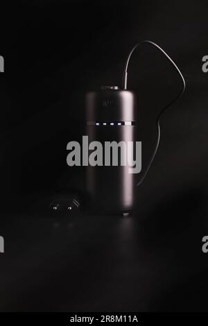 powerbank black on black background with light and reflection Stock ...