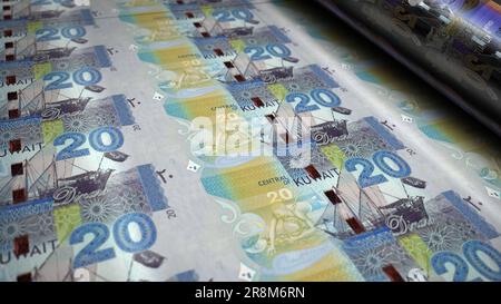 Kuwaiti Dinar money printing 3d illustration. 20 KWD banknote print ...