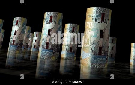 Kuwait money Kuwaiti Dinar money roll 3d illustration. 20 KWD banknote ...