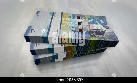 Kuwait money Kuwaiti Dinar money pack 3d illustration. 20 KWD banknote ...