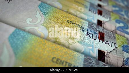 Kuwait money Kuwaiti Dinar money pack 3d illustration. 20 KWD banknote ...