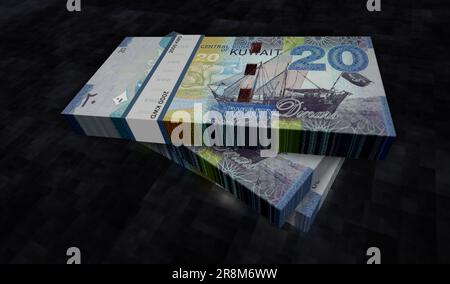 Kuwait money Kuwaiti Dinar money pack 3d illustration. 20 KWD banknote ...