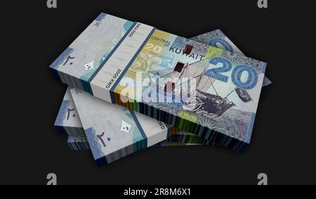 Kuwait money Kuwaiti Dinar money pack 3d illustration. 20 KWD banknote ...
