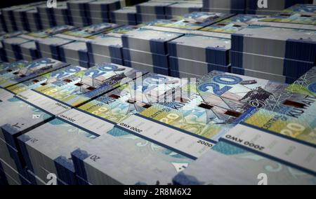 Kuwait money Kuwaiti Dinar money pack 3d illustration. 20 KWD banknote ...