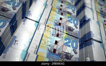 Kuwait money Kuwaiti Dinar money pack 3d illustration. 20 KWD banknote ...