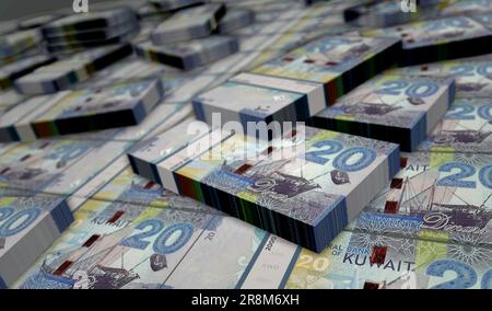 Kuwait money Kuwaiti Dinar money pack 3d illustration. 20 KWD banknote ...