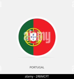 Portugal flag, round icon with shadow isolated vector illustration ...