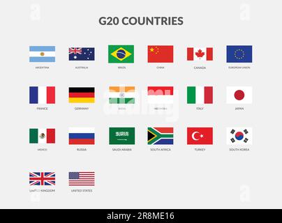 Group of Twenty countries on world map vector template. G20 infographic ...
