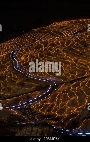 Piled up snow on Shiroyonesenmaida night view Stock Photo - Alamy
