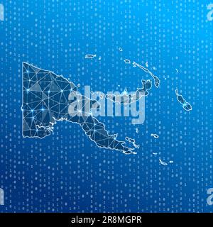Papua New Guinea network map. Abstract geometric map of the country. Digital connections and ...