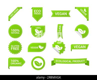 Set of Vector eco badge or tag, bio green logo. Vegan sign for cafe ...