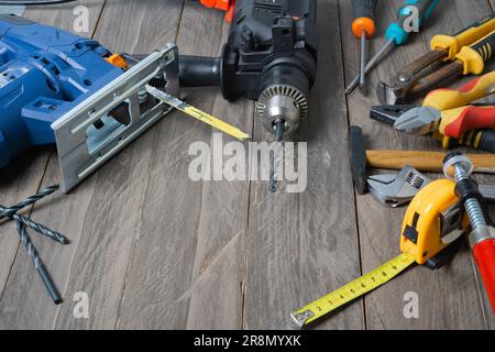 Tools used for DIY at home electrical and manual Stock Photo - Alamy