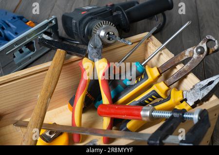 Tools used for DIY at home electrical and manual Stock Photo - Alamy