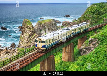Regular Train on the Gono-Line and the Sea of Japan Stock Photo - Alamy