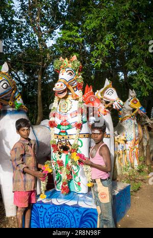 Terracotta horses, village guardian Ayyanar temple near Pudukkottai ...