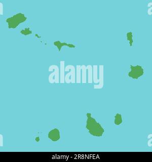 Hand drawn illustrated map of Cabo Verde islands with palm trees and ...