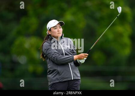 Allisen Corpuz tees off on the third hole during the final round of the ...