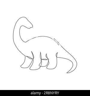 One continuous line drawing of a prehistoric animal dinosaur for a logo ...