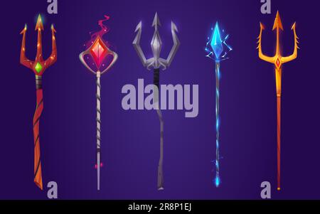 Magic tridents set isolated on black background. Vector cartoon ...