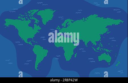 Bright illustrated map of the world with cartoon animals, landmarks for ...