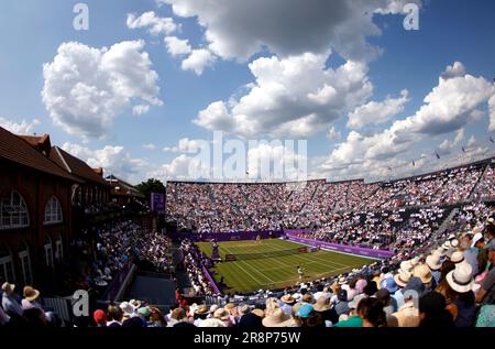 A general view as Jiri Lehecka of Czech Republic serves against Rinky ...