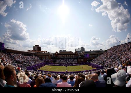 A general view as Jiri Lehecka of Czech Republic serves against Rinky ...