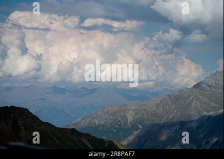 Italian mountains seen from Bormio, the small mountain top town at the ...