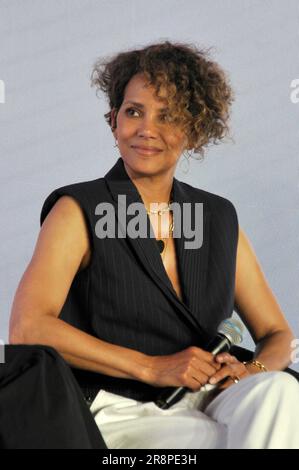 CANNES, FRANCE - JUNE 19: Halle Berry speaker at Cannes Lions Press Preview at Palais de ...
