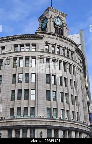 View of art deco Wako Building with its iconic Clocktower symbol of the ...